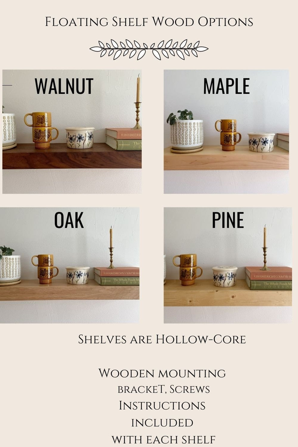 Pine Wood Floating Shelf with Hidden Bracket, Floating Shelves for Kit ...